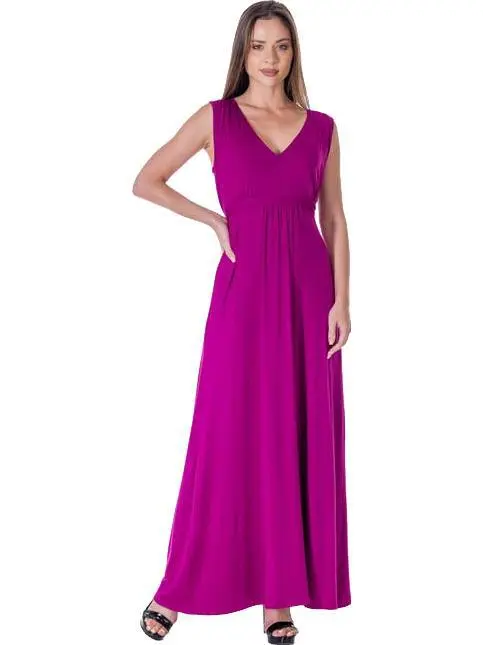 24SEVEN COMFORT APPAREL Sleeveless Maxi Dress With Belt - Magenta