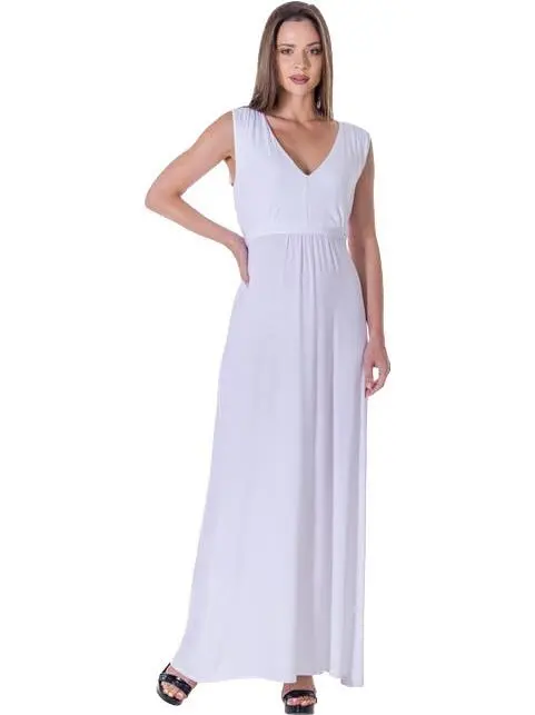 24SEVEN COMFORT APPAREL Sleeveless Maxi Dress With Belt - White