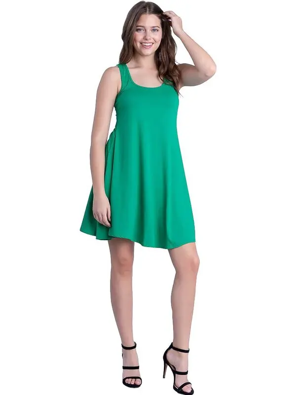 24SEVEN COMFORT APPAREL Sleeveless A-line Fit And Flare Skater Knee Length Dress - Green