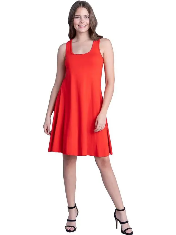 24SEVEN COMFORT APPAREL Sleeveless A-line Fit And Flare Skater Knee Length Dress - Orange