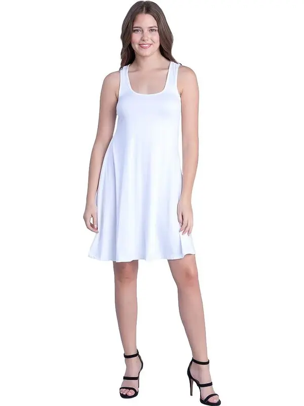 24SEVEN COMFORT APPAREL Sleeveless A-line Fit And Flare Skater Knee Length Dress - White