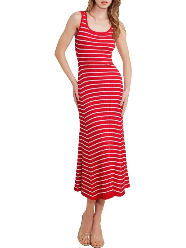FREEMARKET Striped Ribbed Midi Dress - Red