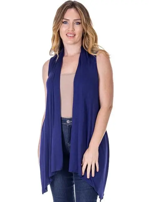 24SEVEN COMFORT APPAREL Draped Sleeveless Cardigan Vest - Navy