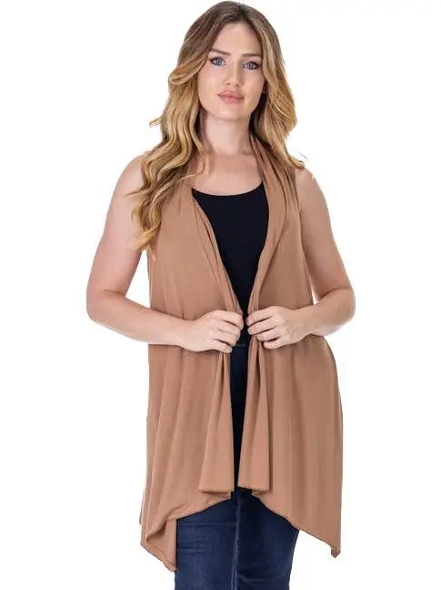 24SEVEN COMFORT APPAREL Draped Sleeveless Cardigan Vest - Nude