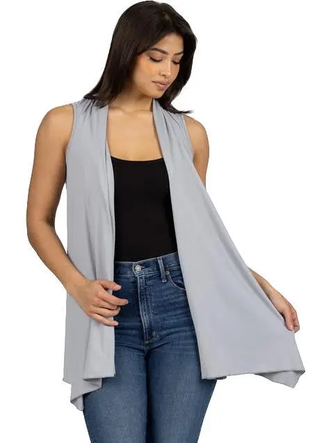 24SEVEN COMFORT APPAREL Draped Sleeveless Cardigan Vest - Slate