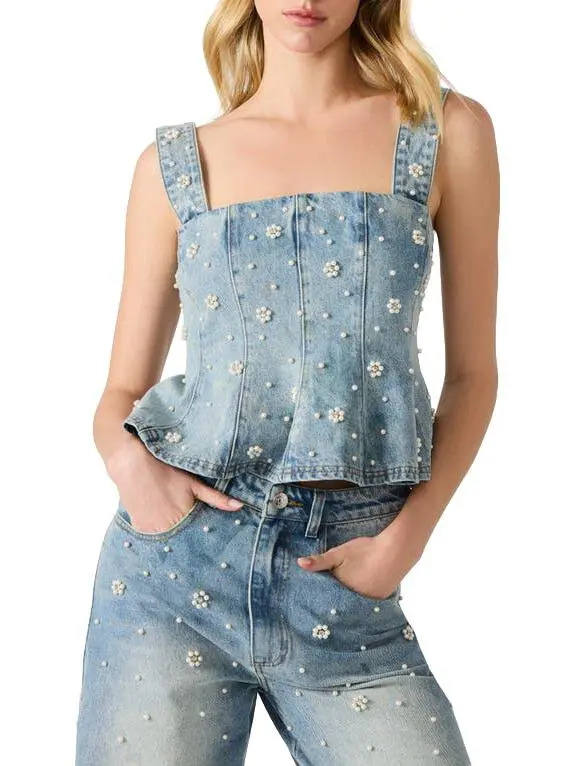Steve Madden Fiorella Beaded Peplum Denim Tank - Coastal Buffalo