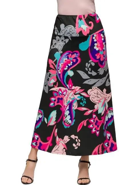 24SEVEN COMFORT APPAREL Paisley A-line Maxi Skirt With Elastic Waist - Pink Multi