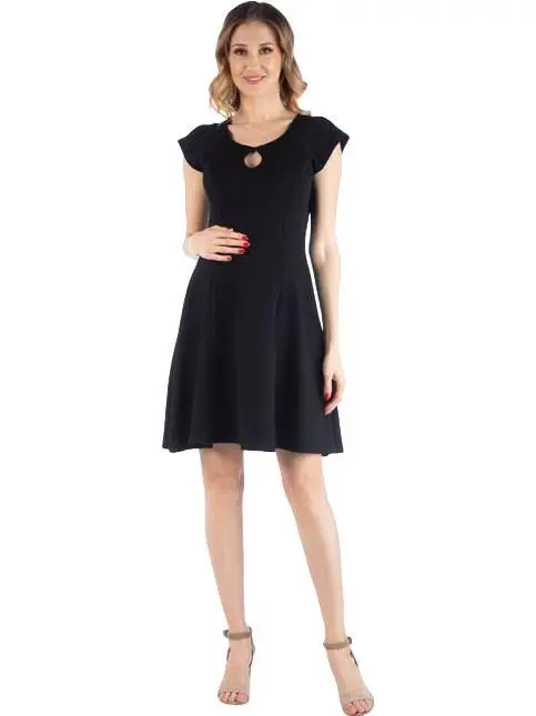 24SEVEN COMFORT APPAREL Maternity Keyhole Neckline Dress - Black