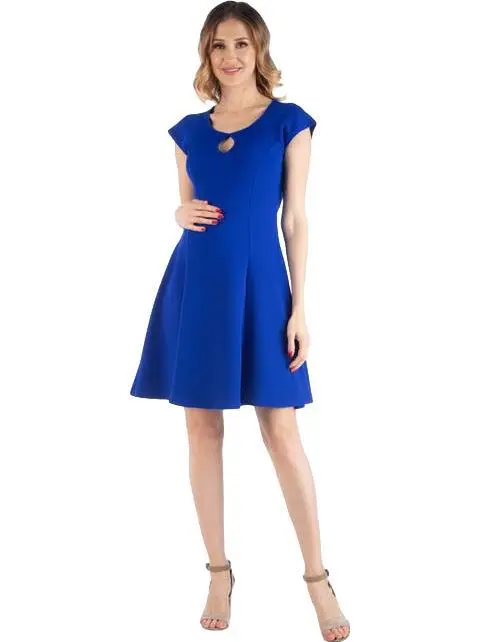 24SEVEN COMFORT APPAREL Maternity Keyhole Neckline Dress - Blue