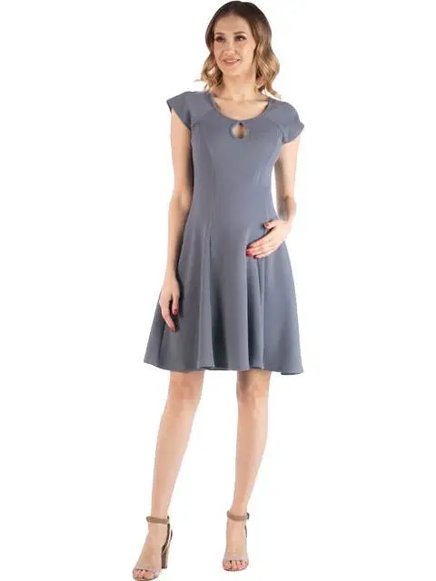 24SEVEN COMFORT APPAREL Maternity Keyhole Neckline Dress - Grey