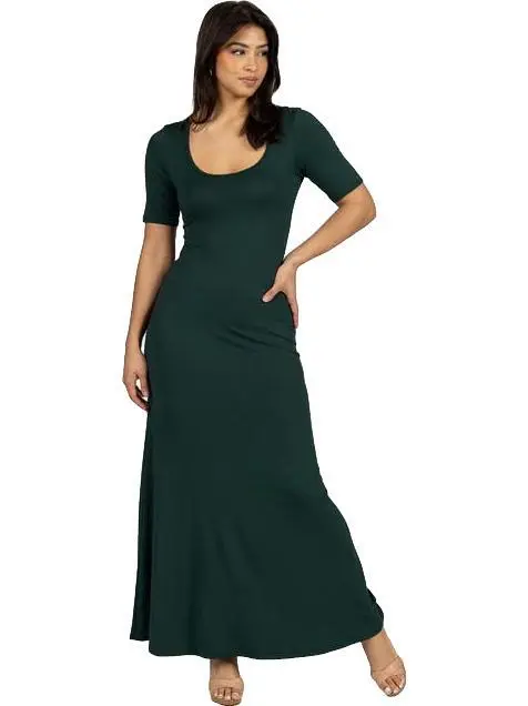 24SEVEN COMFORT APPAREL A-line Maxi Dress With Sleeves - Hunter