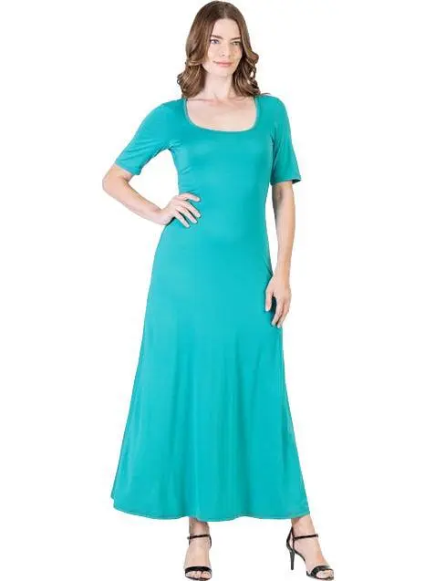 24SEVEN COMFORT APPAREL A-line Maxi Dress With Sleeves - Jade