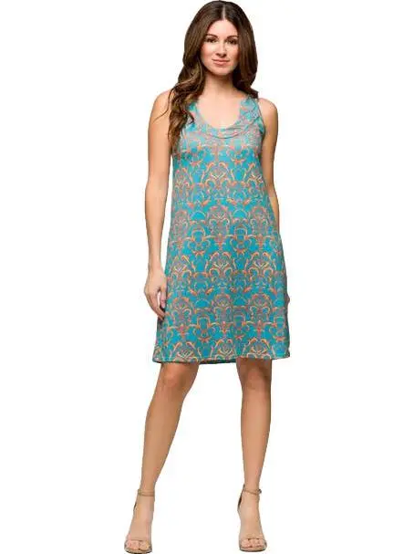 24SEVEN COMFORT APPAREL Sleeveless Knee Length Shift Dress - Blue Multi