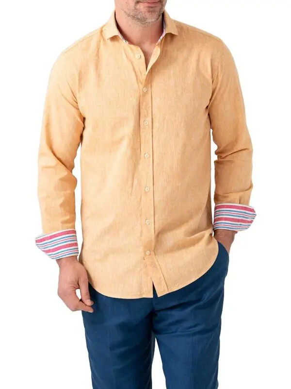 KOY CLOTHING Cotton Linen Long Sleeve Shirt - Tangerine