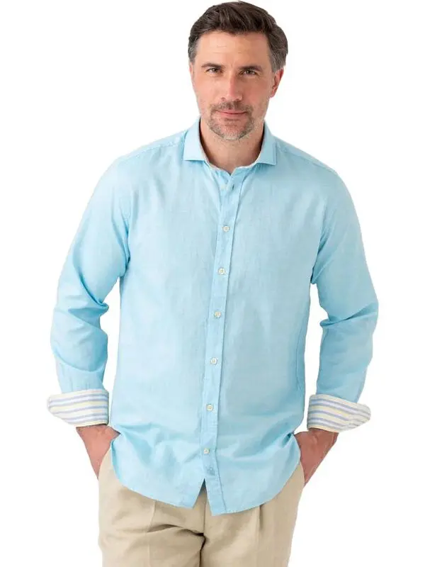 KOY CLOTHING Cotton Linen Long Sleeve Shirt - Turquoise
