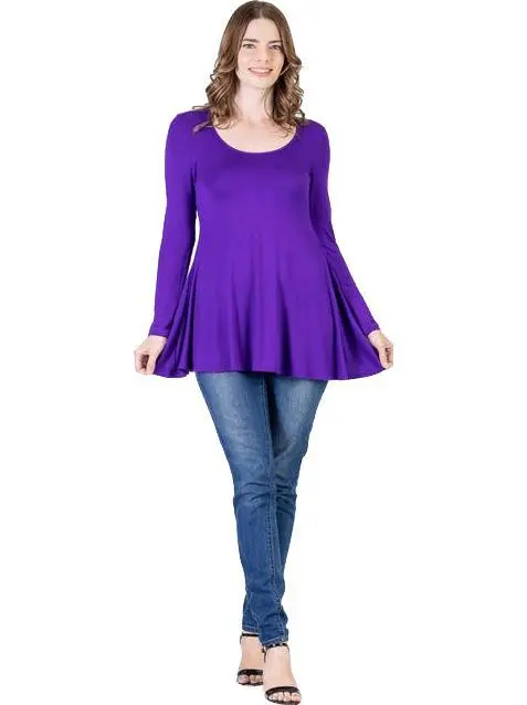 24SEVEN COMFORT APPAREL Long Sleeve Flared Tunic Top - Amethyst