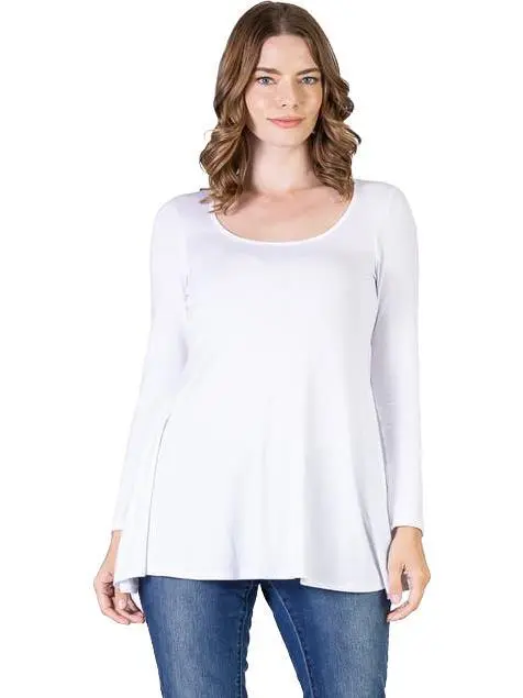 24SEVEN COMFORT APPAREL Long Sleeve Flared Tunic Top - White