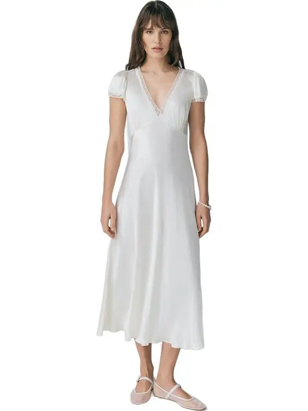 GHOST LONDON Lillie Lace Trim Satin Dress - Ivory