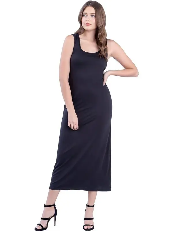 24SEVEN COMFORT APPAREL Scoop Neck Racerback Maxi Dress - Black
