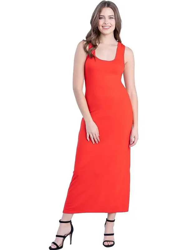 24SEVEN COMFORT APPAREL Scoop Neck Racerback Maxi Dress - Orange