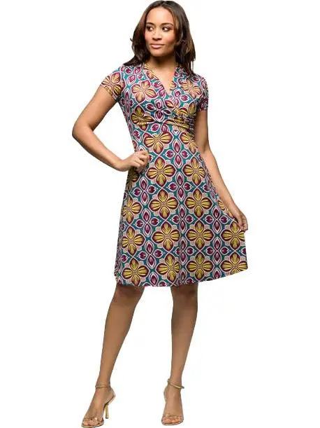 24SEVEN COMFORT APPAREL Floral Print Wrap Dress With Belt - Yellow Multi