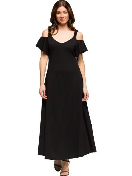 24SEVEN COMFORT APPAREL Sleeveless V-neck Maxi Dress With Pocket Detail - Black