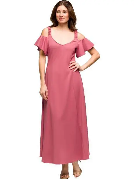 24SEVEN COMFORT APPAREL Sleeveless V-neck Maxi Dress With Pocket Detail - Rose
