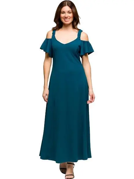 24SEVEN COMFORT APPAREL Sleeveless V-neck Maxi Dress With Pocket Detail - Teal