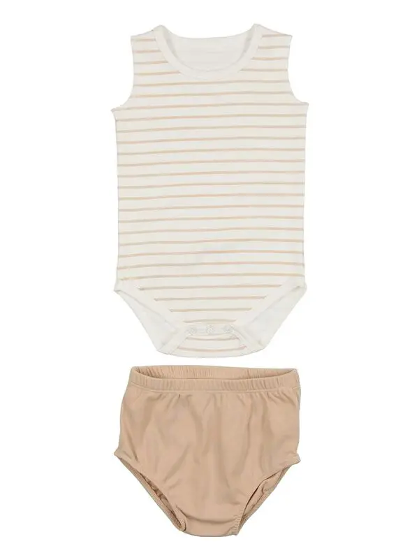 MANIÈRE Stripe Bodysuit & Bloomers Set - Sand