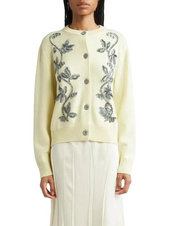 JIL SANDER Floral Embroidered Wool-blend Cardigan - Lime Wash