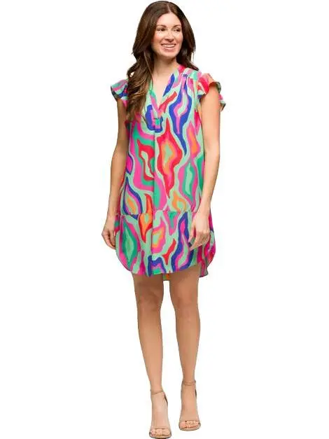 24SEVEN COMFORT APPAREL Printed V-neck Knee-length Dress - Green