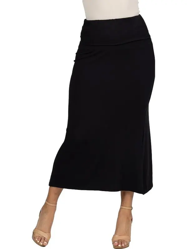 24SEVEN COMFORT APPAREL Foldover Waist Maxi Skirt - Black