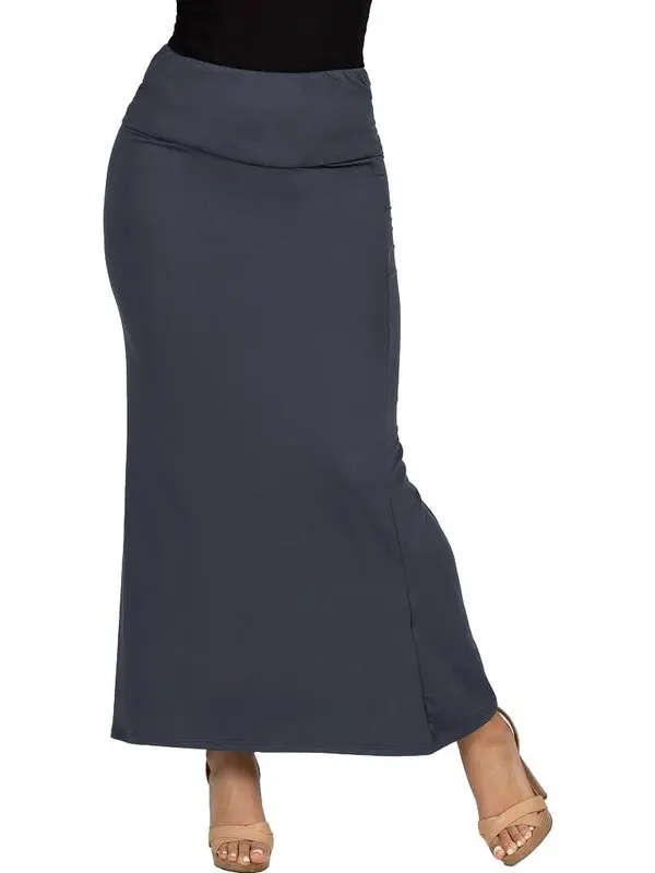 24SEVEN COMFORT APPAREL Foldover Waist Maxi Skirt - Charcoal