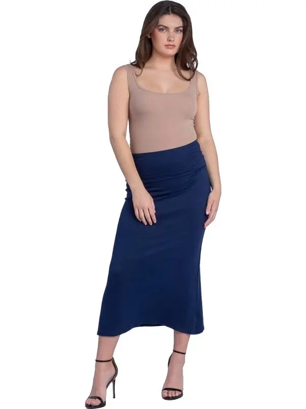 24SEVEN COMFORT APPAREL Foldover Waist Maxi Skirt - Navy