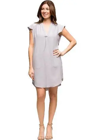 24SEVEN COMFORT APPAREL Maternity V-neck Knee Length Dress - Grey