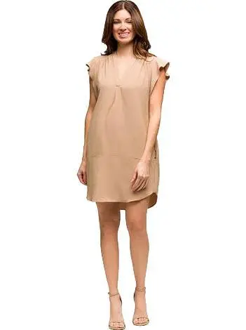 24SEVEN COMFORT APPAREL Maternity V-neck Knee Length Dress - Nude