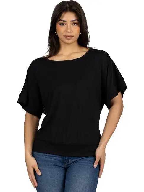 24SEVEN COMFORT APPAREL Loose Fit Dolman Top With Wide Sleeves - Black