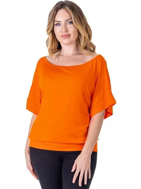 24SEVEN COMFORT APPAREL Loose Fit Dolman Top With Wide Sleeves - Carrot