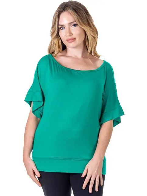 24SEVEN COMFORT APPAREL Loose Fit Dolman Top With Wide Sleeves - Green
