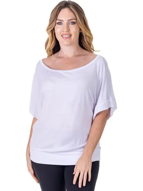 24SEVEN COMFORT APPAREL Loose Fit Dolman Top With Wide Sleeves - White