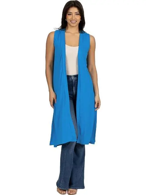 24SEVEN COMFORT APPAREL Sleeveless Long Cardigan Vest With Slit - Turq