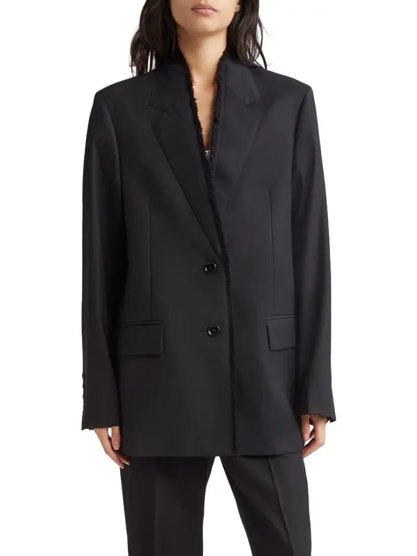 TOTEME Raw Lapel Wool Twill Blazer - Black