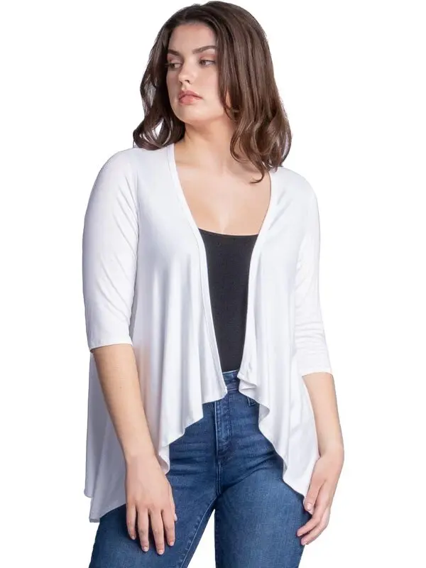 24SEVEN COMFORT APPAREL Elbow Length Sleeve Open Front Cardigan - White