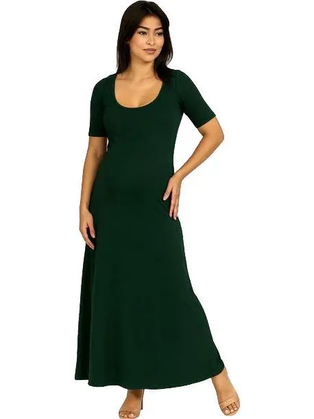 24SEVEN COMFORT APPAREL Maternity Maxi Dress With Sleeves - Hunter