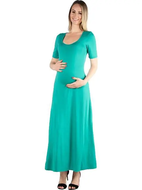 24SEVEN COMFORT APPAREL Maternity Maxi Dress With Sleeves - Jade