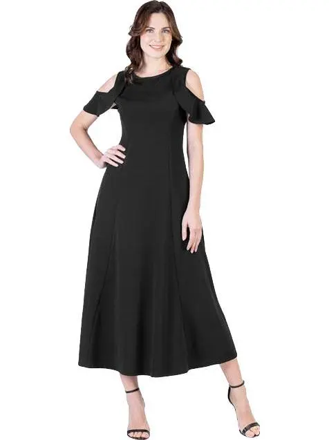 24SEVEN COMFORT APPAREL V-neck Sleeveless Maxi Dress With Belt - Black
