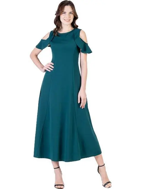 24SEVEN COMFORT APPAREL V-neck Sleeveless Maxi Dress With Belt - Hunter