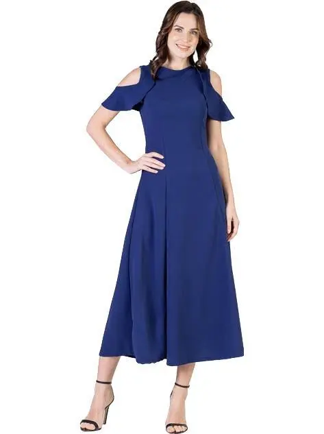 24SEVEN COMFORT APPAREL V-neck Sleeveless Maxi Dress With Belt - Navy