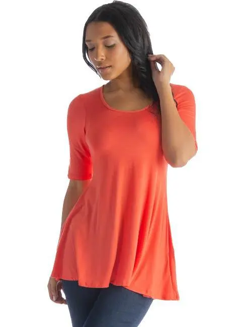 24SEVEN COMFORT APPAREL Elbow Sleeve Swing Tunic Top - Carrot