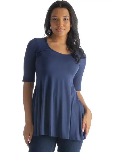 24SEVEN COMFORT APPAREL Elbow Sleeve Swing Tunic Top - Navy